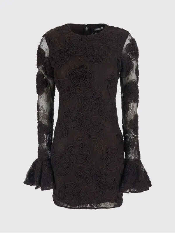 ROTATE BY BIRGER CHRISTENSEN Slim Fit Lace Mini Sheath Dress With Long Sleeves And Flared Cuffs - Brown