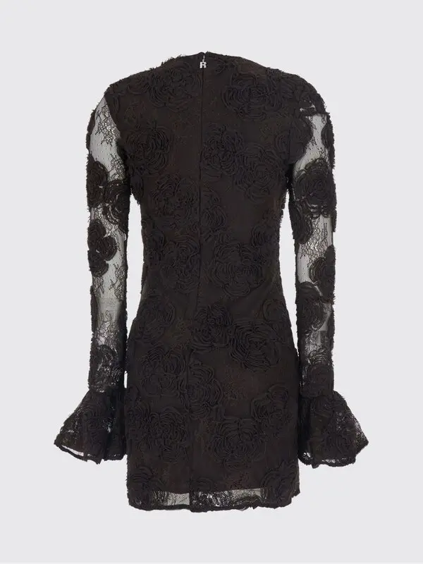 ROTATE BY BIRGER CHRISTENSEN Slim Fit Lace Mini Sheath Dress With Long Sleeves And Flared Cuffs - Brown