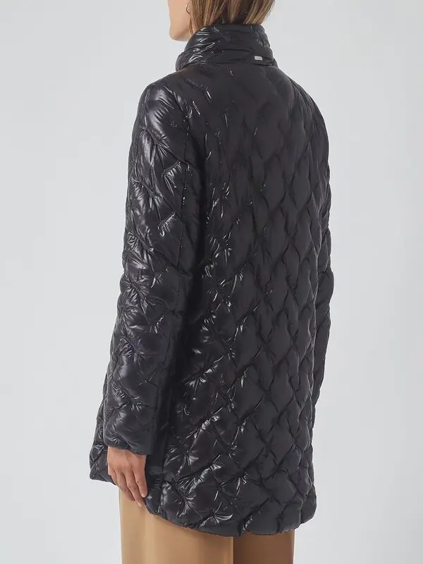Herno Slim Fit Long Quilted Nylon Puffer Coat With High Neck And Zip - Black