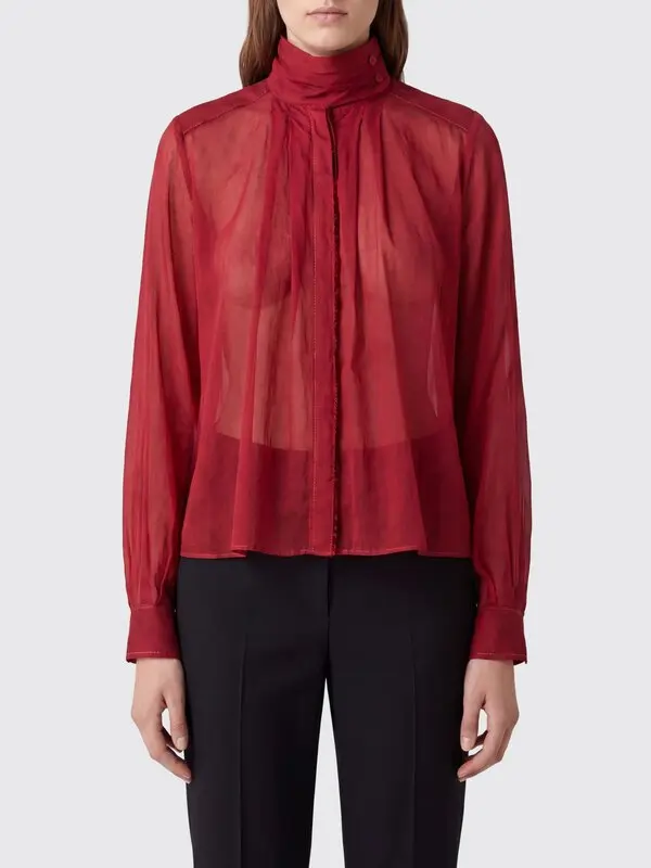 FORTE_FORTE Cotton And Silk Blend High-neck Long-sleeved Shirt - Red