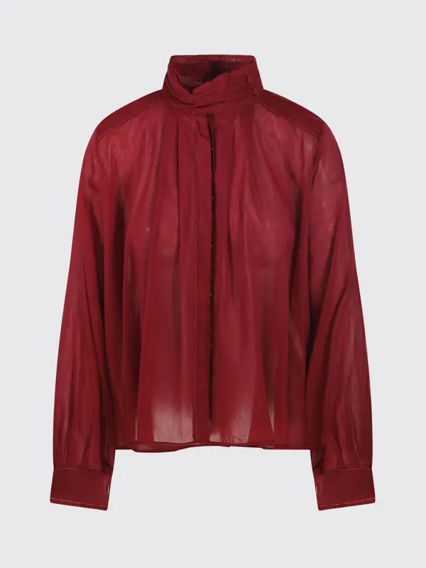 FORTE_FORTE Cotton And Silk Blend High-neck Long-sleeved Shirt - Red