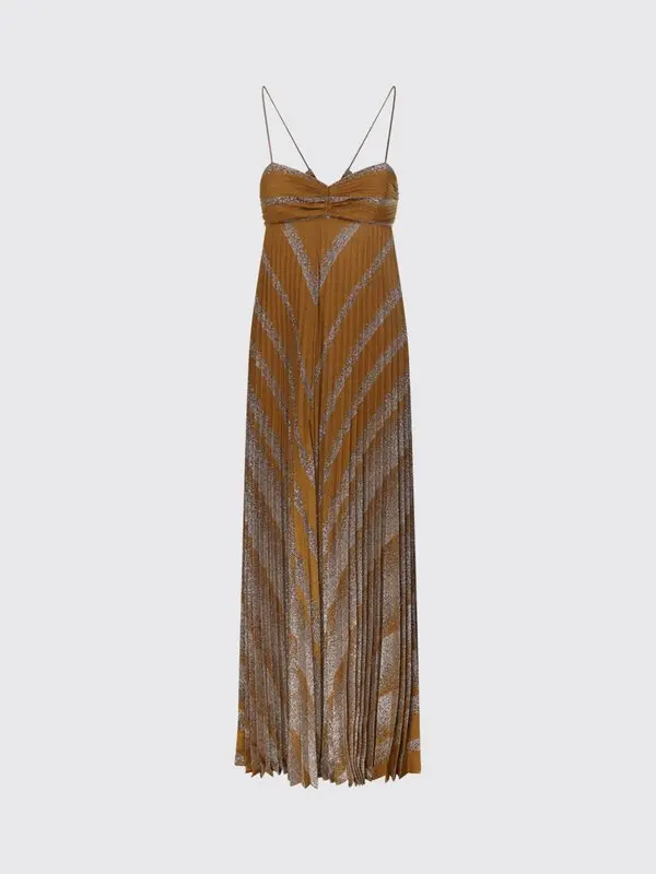 FORTE_FORTE Soleil Long Pleated Lurex Evening Gown With Square Neckline