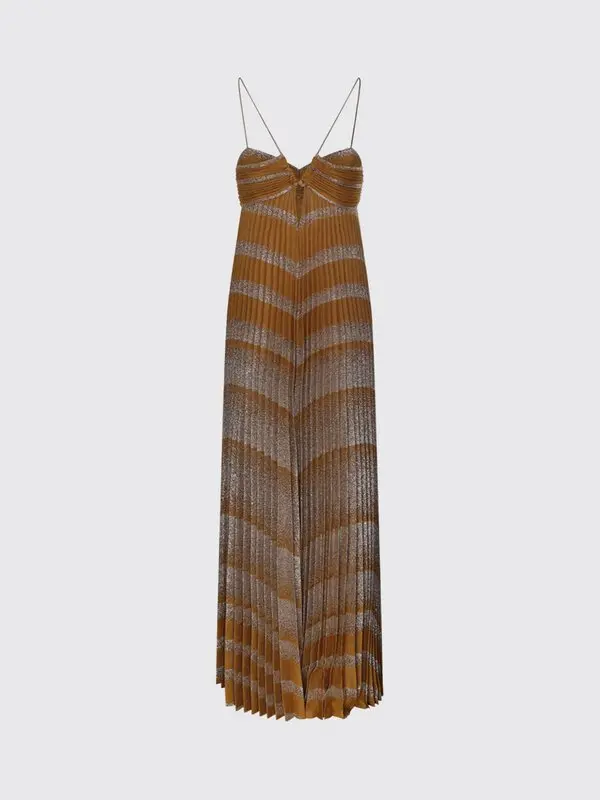 FORTE_FORTE Soleil Long Pleated Lurex Evening Gown With Square Neckline