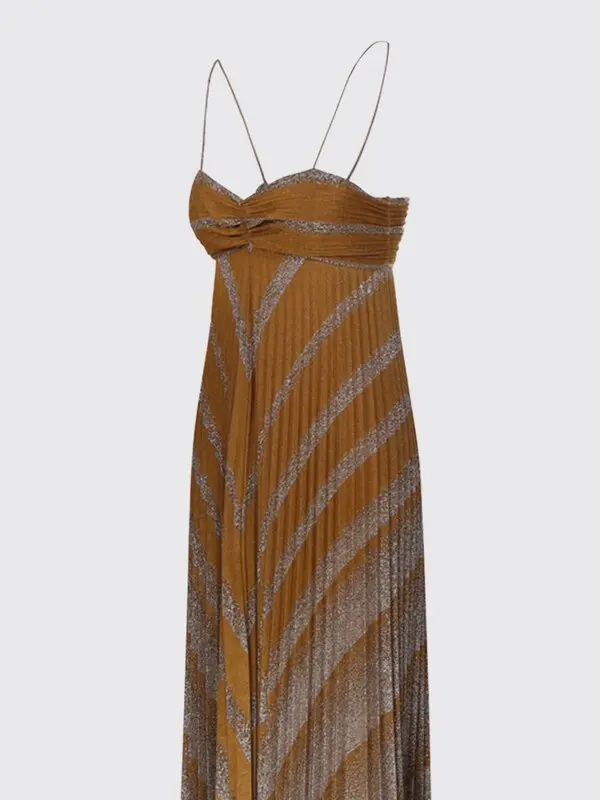 FORTE_FORTE Soleil Long Pleated Lurex Evening Gown With Square Neckline