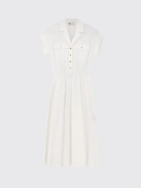 Tory Burch Midi Chemisier Dress In Cotton With Revere Collar And A-line Silhouette