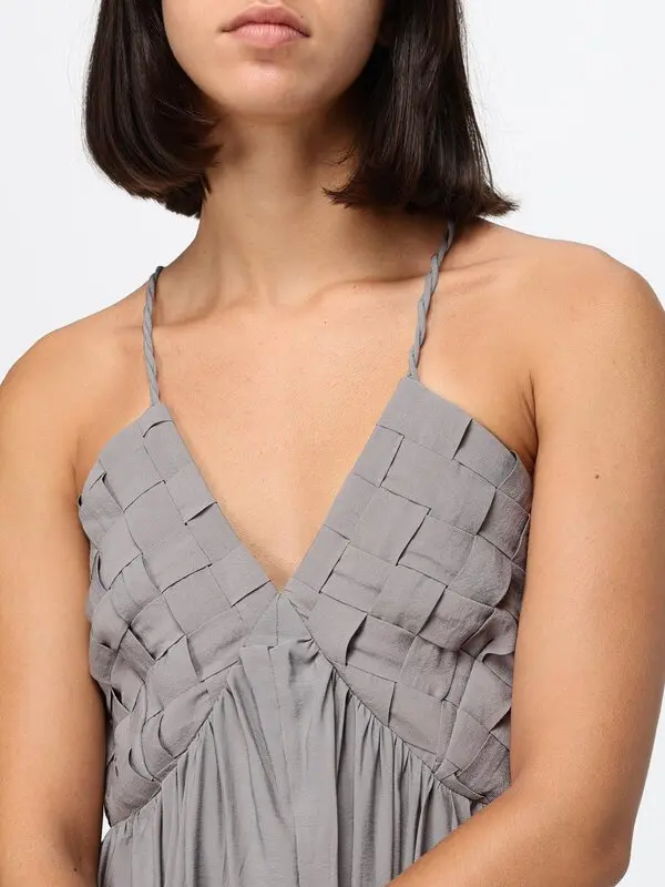 ELEH Flared Long V-neck Dress In Viscose With Open Shoulders
