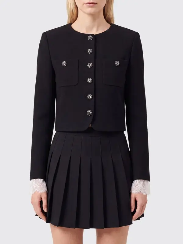 SELF-PORTRAIT Cropped Crew-neck Wool Blazer With Jewel Buttons