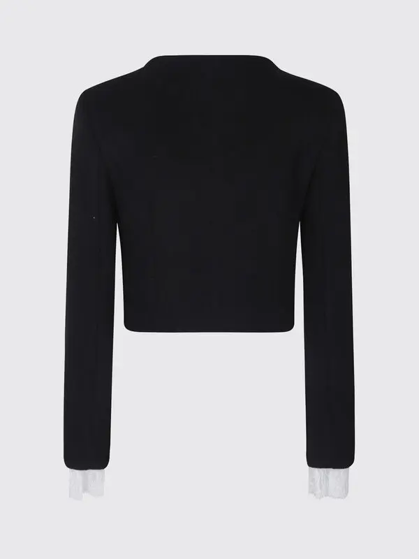 SELF-PORTRAIT Cropped Crew-neck Wool Blazer With Jewel Buttons