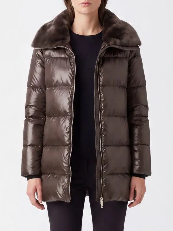 Herno Water-repellent Quilted Nylon Short Down Jacket With Fur Collar - Brown