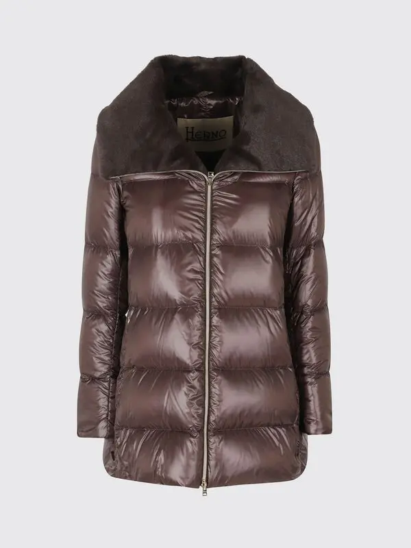 Herno Quilted Down Jacket With Fur Collar - Brown
