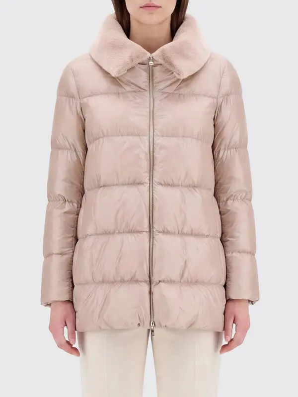 Herno Water-repellent Quilted Nylon Short Down Jacket With Fur Collar - Yellow Cream