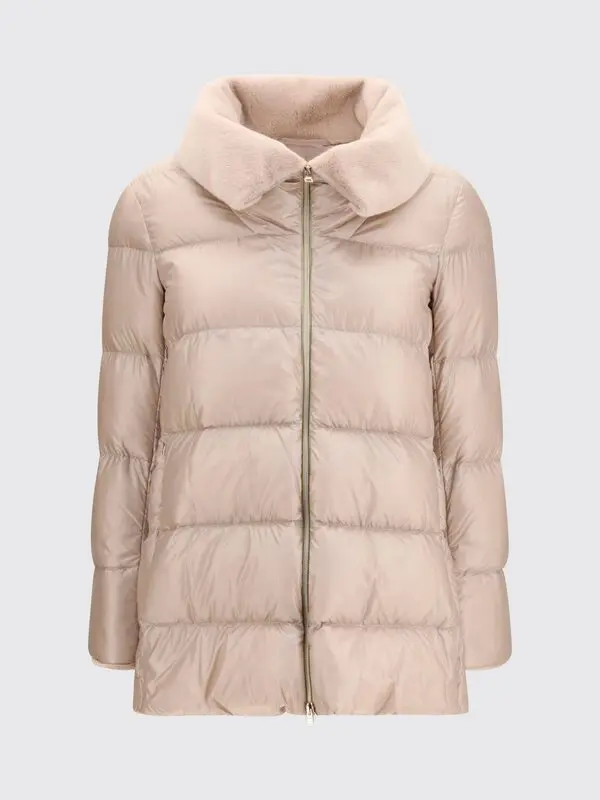 Herno Water-repellent Quilted Nylon Short Down Jacket With Fur Collar - Yellow Cream