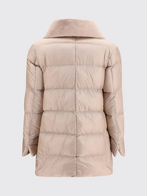 Herno Water-repellent Quilted Nylon Short Down Jacket With Fur Collar - Yellow Cream