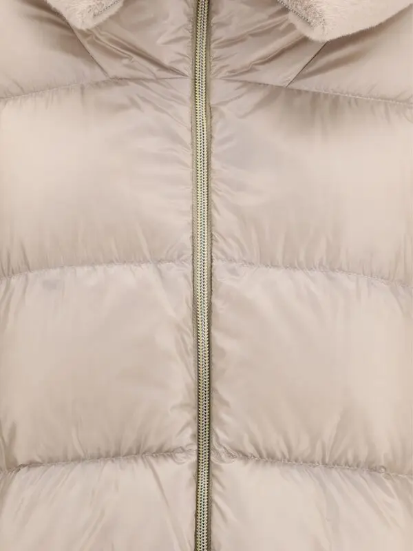 Herno Water-repellent Quilted Nylon Short Down Jacket With Fur Collar - Yellow Cream