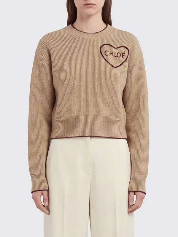 Chloé Ribbed Knit Jumper With Heart Appliqu - Brown