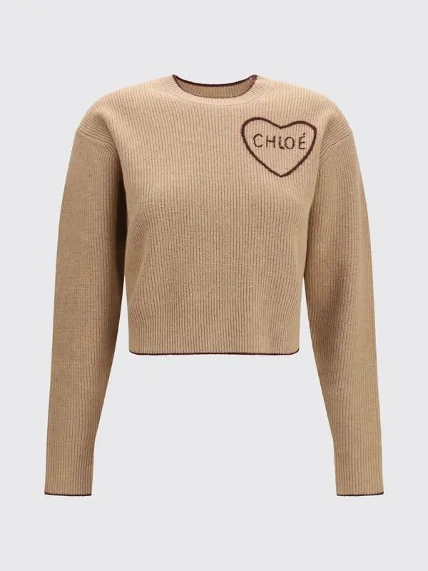 Chloé Embroidered Logo Crewneck Sweater - Brown