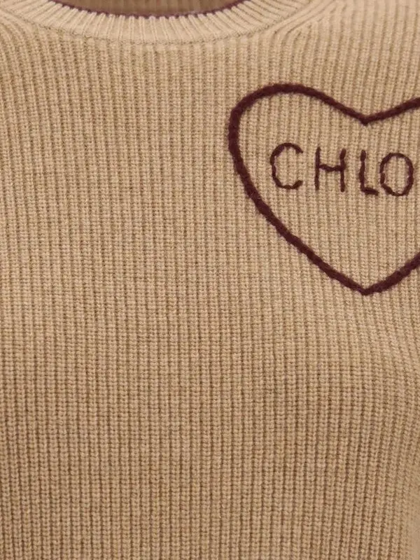 Chloé Embroidered Logo Crewneck Sweater - Brown
