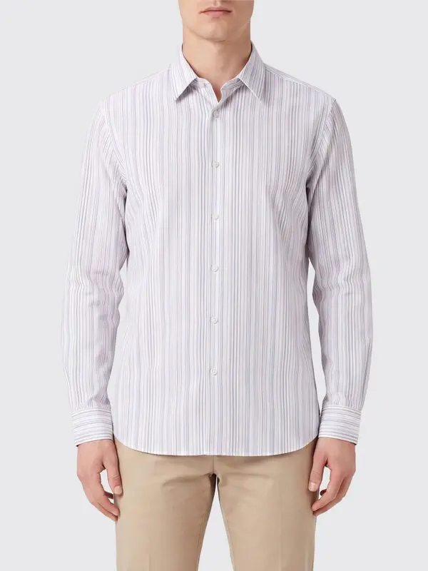 Paul Smith Striped Slim Fit Cotton Shirt With French Collar And Long Sleeves - White