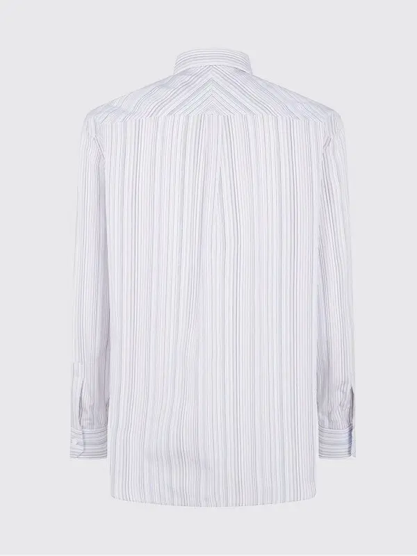 Paul Smith Striped Slim Fit Cotton Shirt With French Collar And Long Sleeves - White