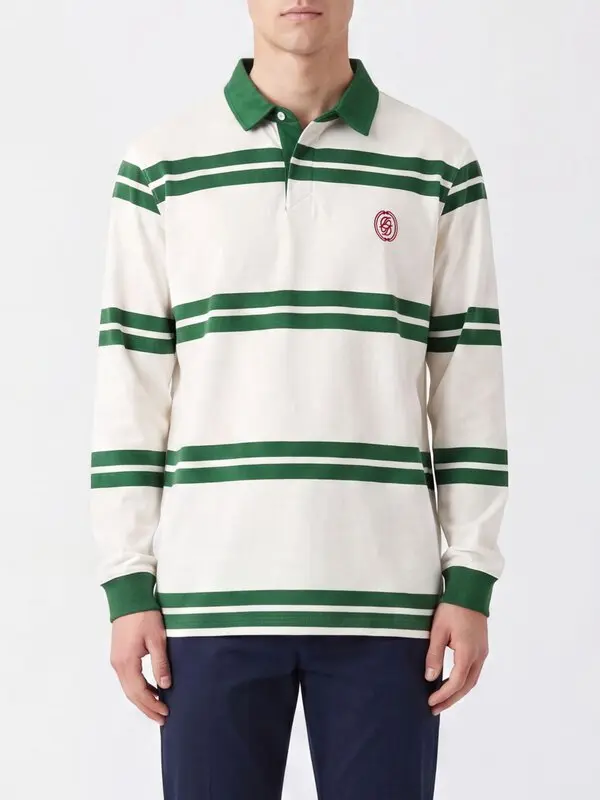 Drole De Monsieur Striped Long-sleeved Cotton Polo With Embroidered Logo