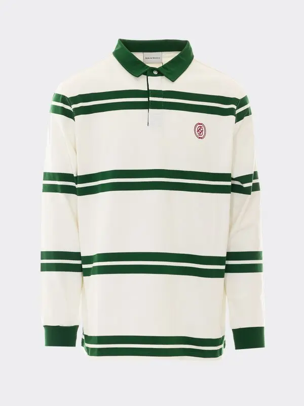 Drole De Monsieur Striped Long-sleeved Cotton Polo With Embroidered Logo