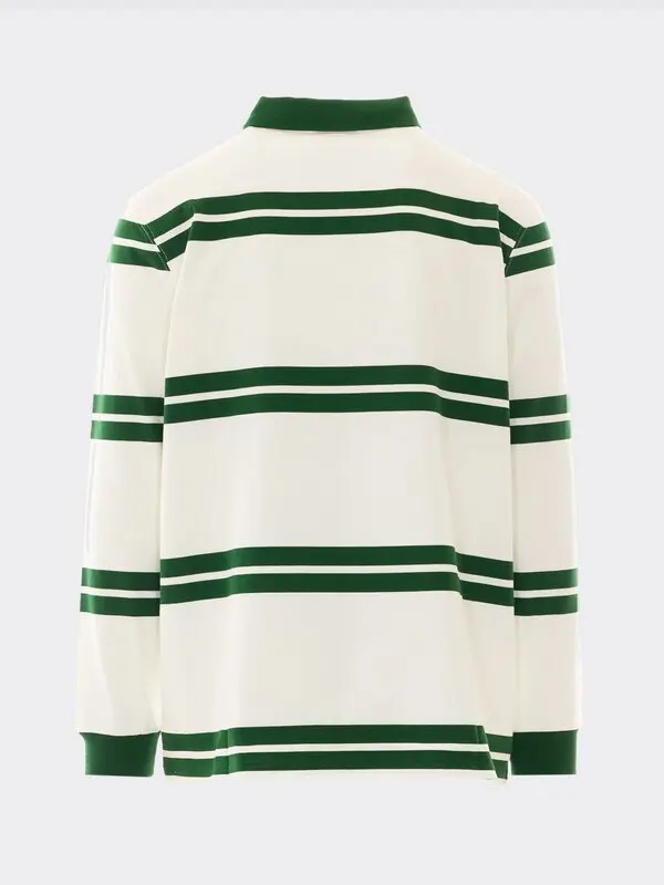 Drole De Monsieur Striped Long-sleeved Cotton Polo With Embroidered Logo
