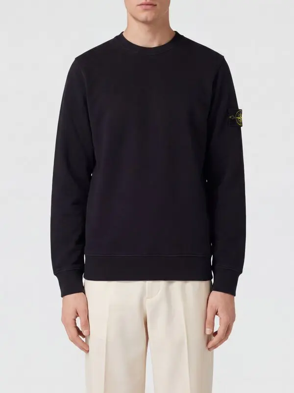 Stone Island Crewneck Cotton Sweatshirt With Compass Logo Patch - Black