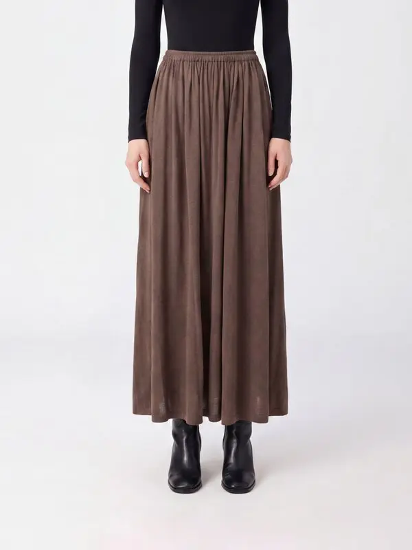 Max Mara Livrea Flared Midi Skirt In Silk Blend With High Elasticated Waist - Beige