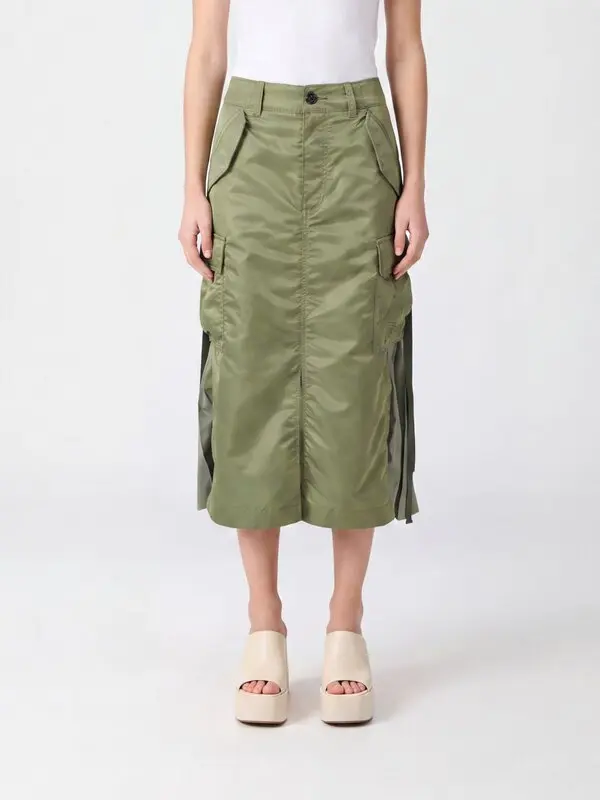 Sacai Pleated Cargo Midi Skirt In Technical Fabric With High Waist