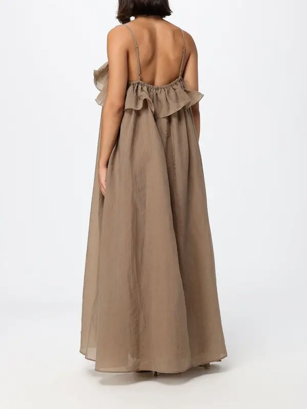 ELEH Long Embroidered Tencel Tunic With Ruffles And A Square Neck