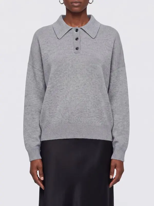 LISA YANG Pure Cashmere Relaxed Fit Long-sleeved Knit Polo - Grey