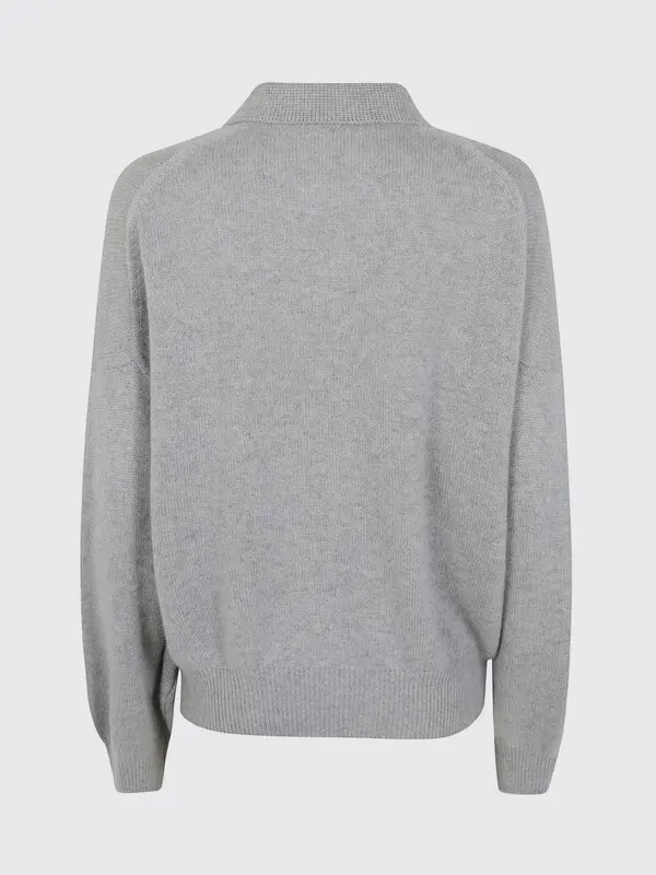LISA YANG Pure Cashmere Relaxed Fit Long-sleeved Knit Polo - Grey