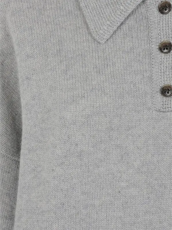LISA YANG Pure Cashmere Relaxed Fit Long-sleeved Knit Polo - Grey