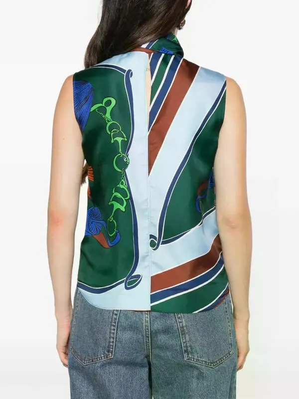 Dorothee Schumacher Sleeveless Graphic Print Pussy-bow Blouse - Green