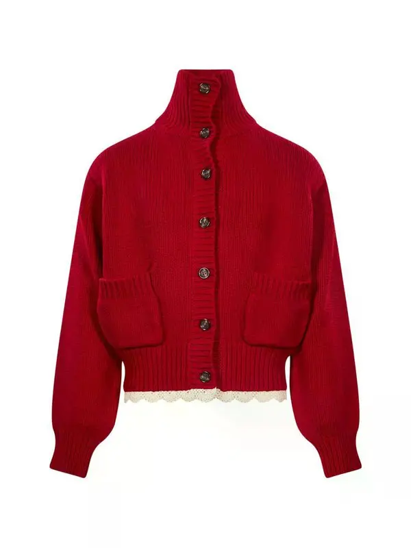 Magda Butrym Crochet-trim Ribbed-knit Cardigan - Red