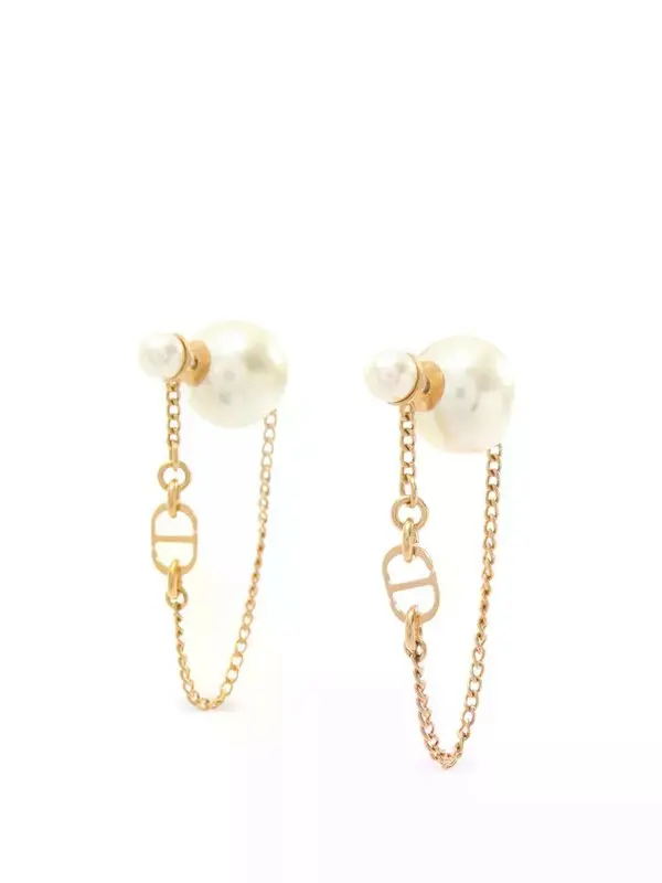 Dior Tone Logo Charm Drop Earrings - Gold