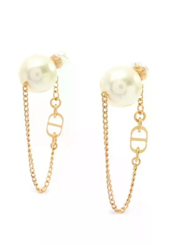 Dior Tone Logo Charm Drop Earrings