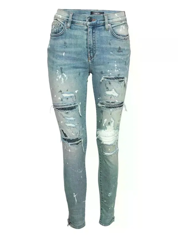 Amiri Distressed Crystal-embellished Jeans - Blue