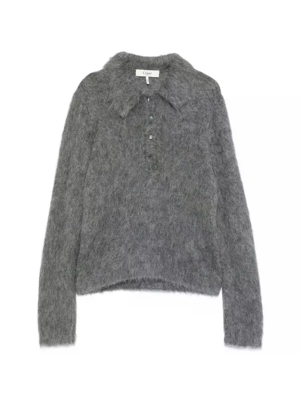 Chloé Brushed-knit Polo Sweater - Grey