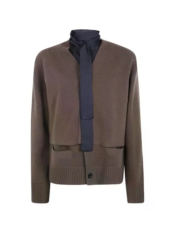 Sacai Layered Wool Cardigan - Brown