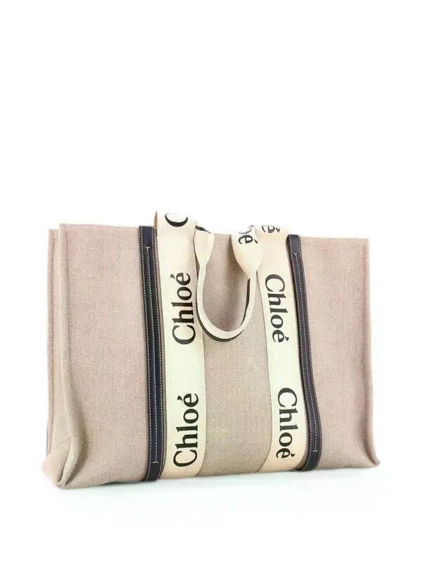 Chloé Woody Canvas With Leather Large Tote Bag