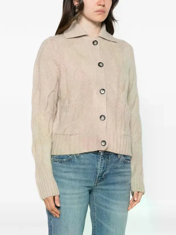 ALLUDE Cable Knit Button-up Cardigan