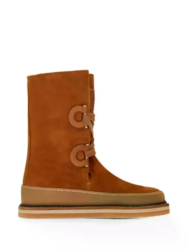 FERRAGAMO Gancini Lace-up Boots - Brown