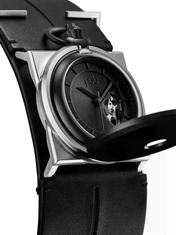FOB PARIS Automatic Watch With Dial And Leather Strap - Black