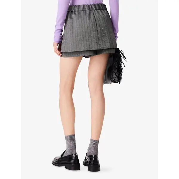 Maje Tailored Rhinestone-embellished Stretch-woven Skort