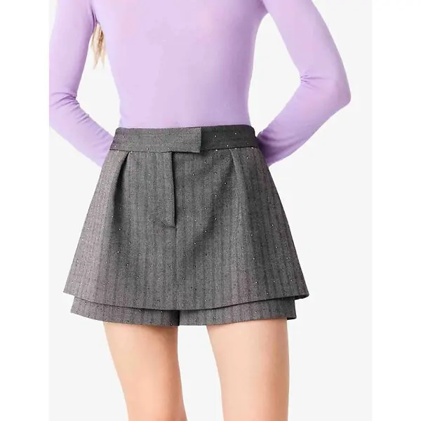 Maje Tailored Rhinestone-embellished Stretch-woven Skort