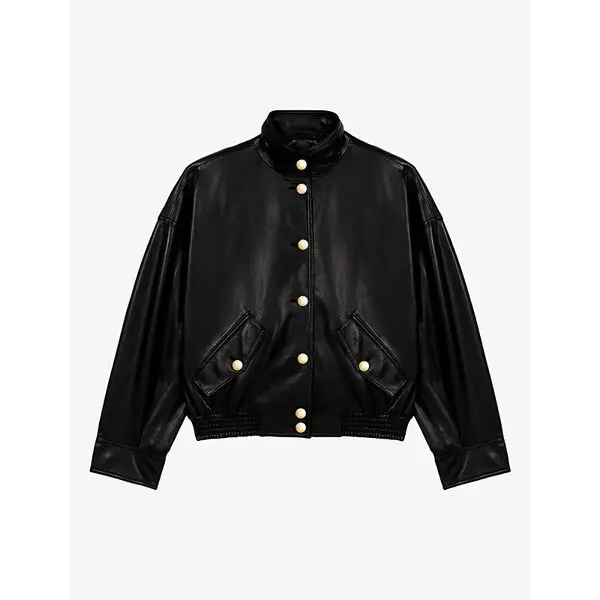 Maje High-neck Relaxed-fit Leather Jacket