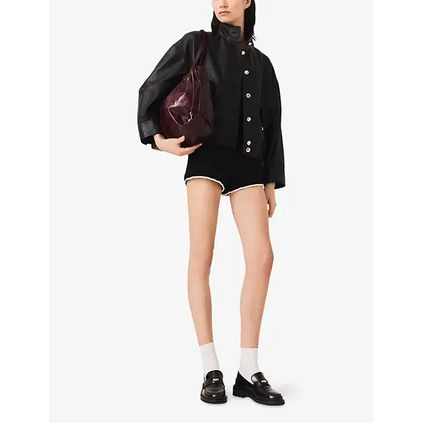 Maje High-neck Relaxed-fit Leather Jacket