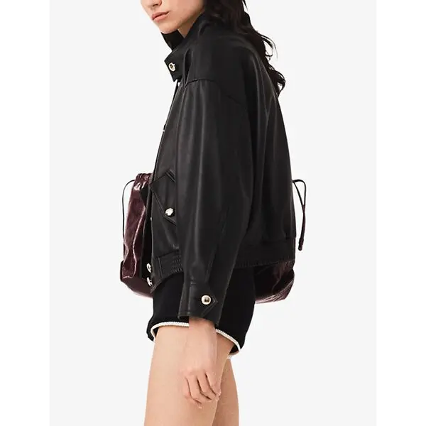 Maje High-neck Relaxed-fit Leather Jacket