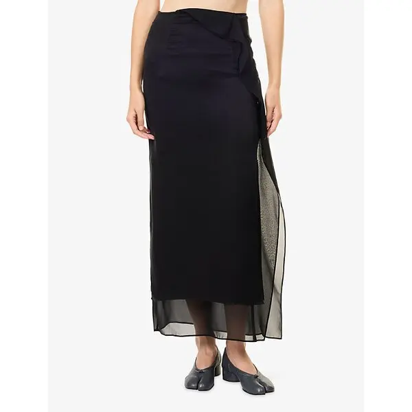 OUDE WAAG Layered Panelled Cupro-blend Maxi Skirt